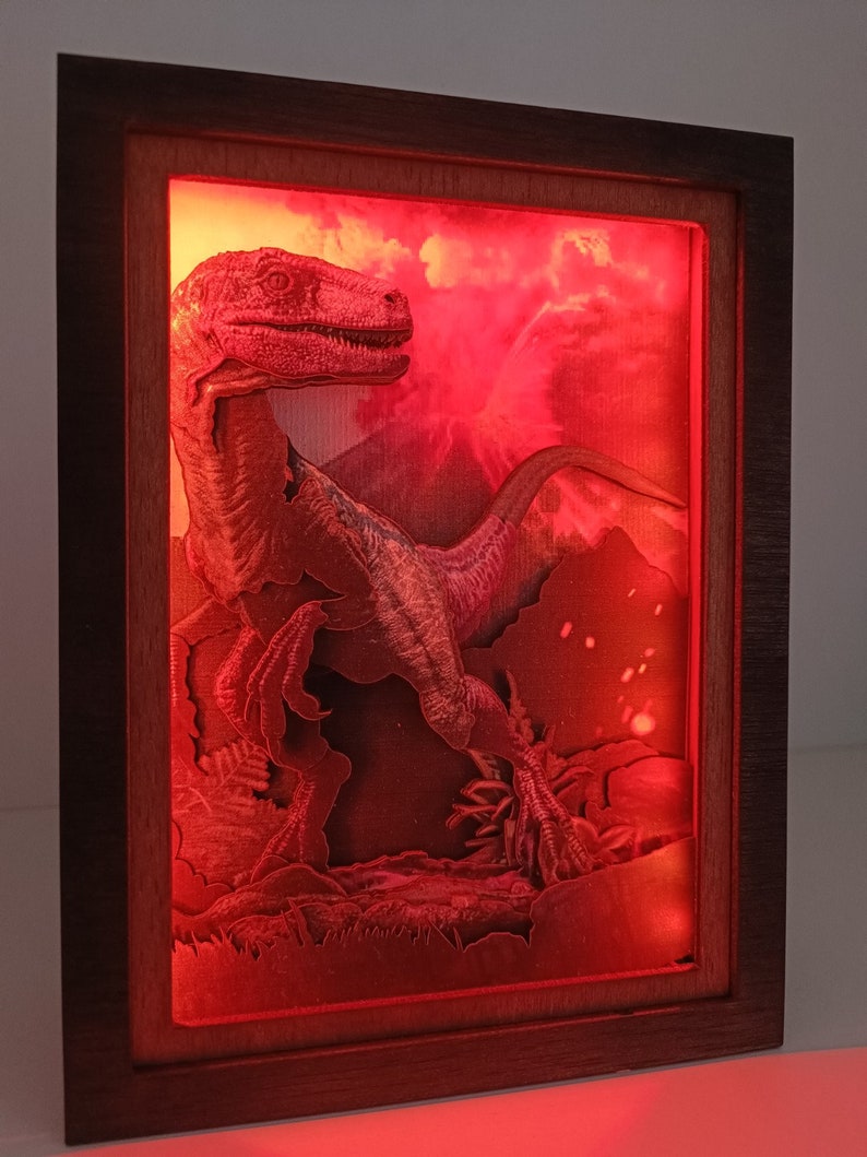 Jurassic World Night Light Blue Velociraptor Shadow Box Dino - Etsy