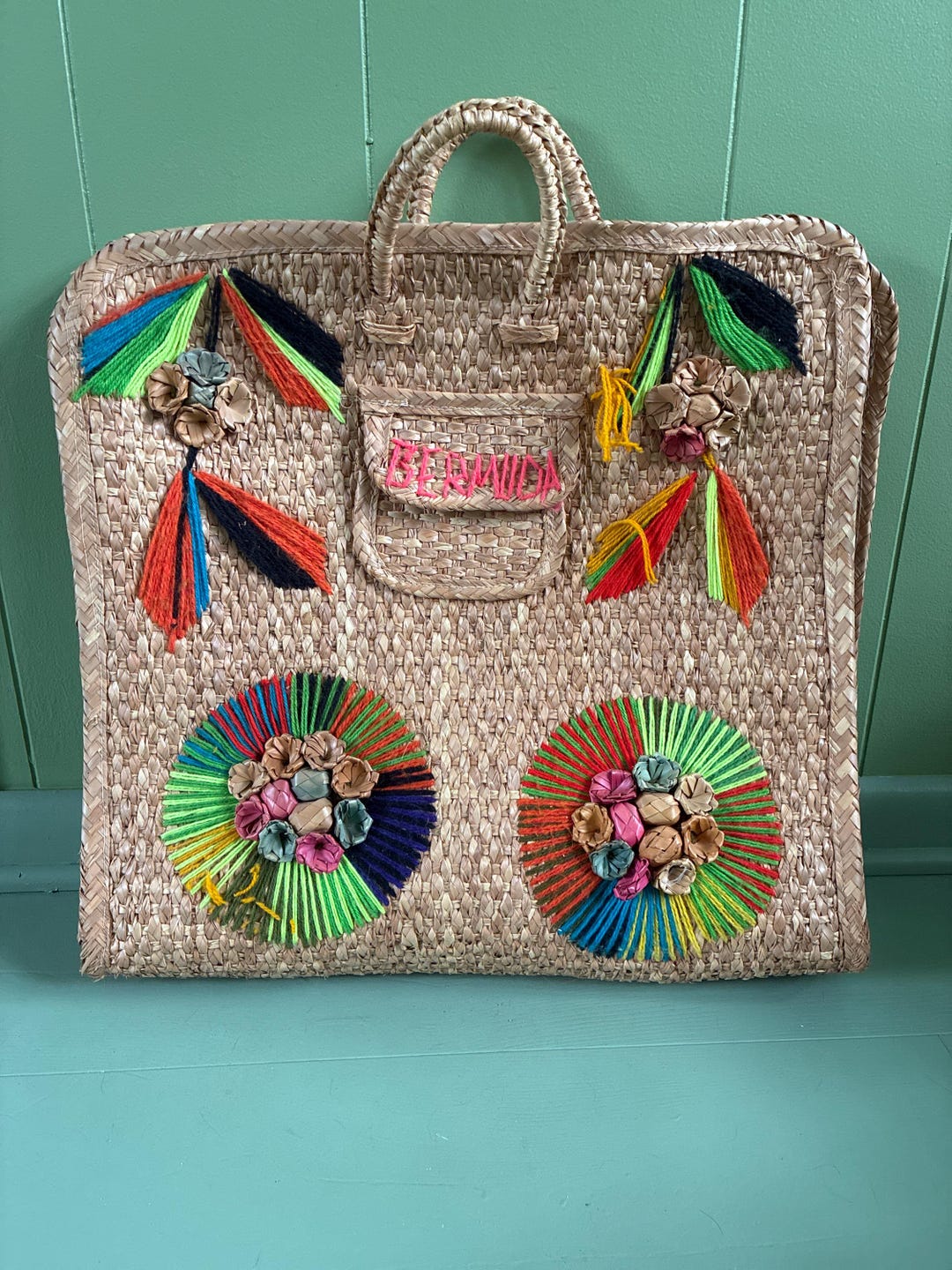 Vintage Straw Raffia Beach Tote Bermuda - Etsy