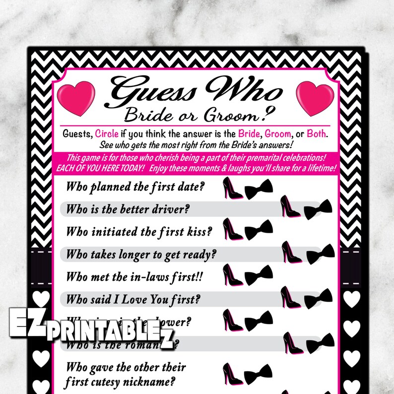Printable Wedding Shower Game Bridal Shower Games Guess Who Bride Or