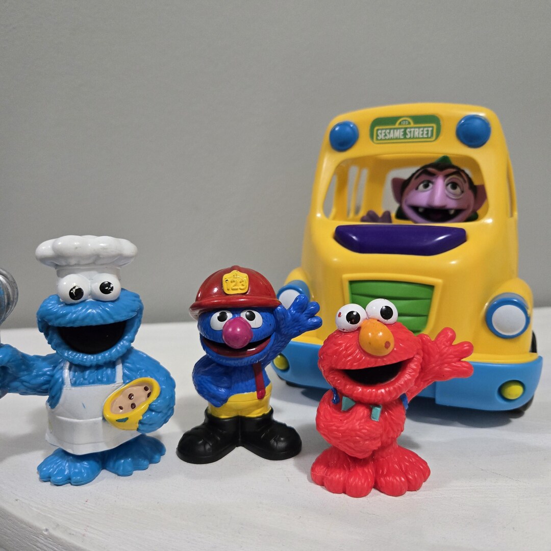 Sesame Street School Bus Count Driver Figures Elmo Cookie Grover ...