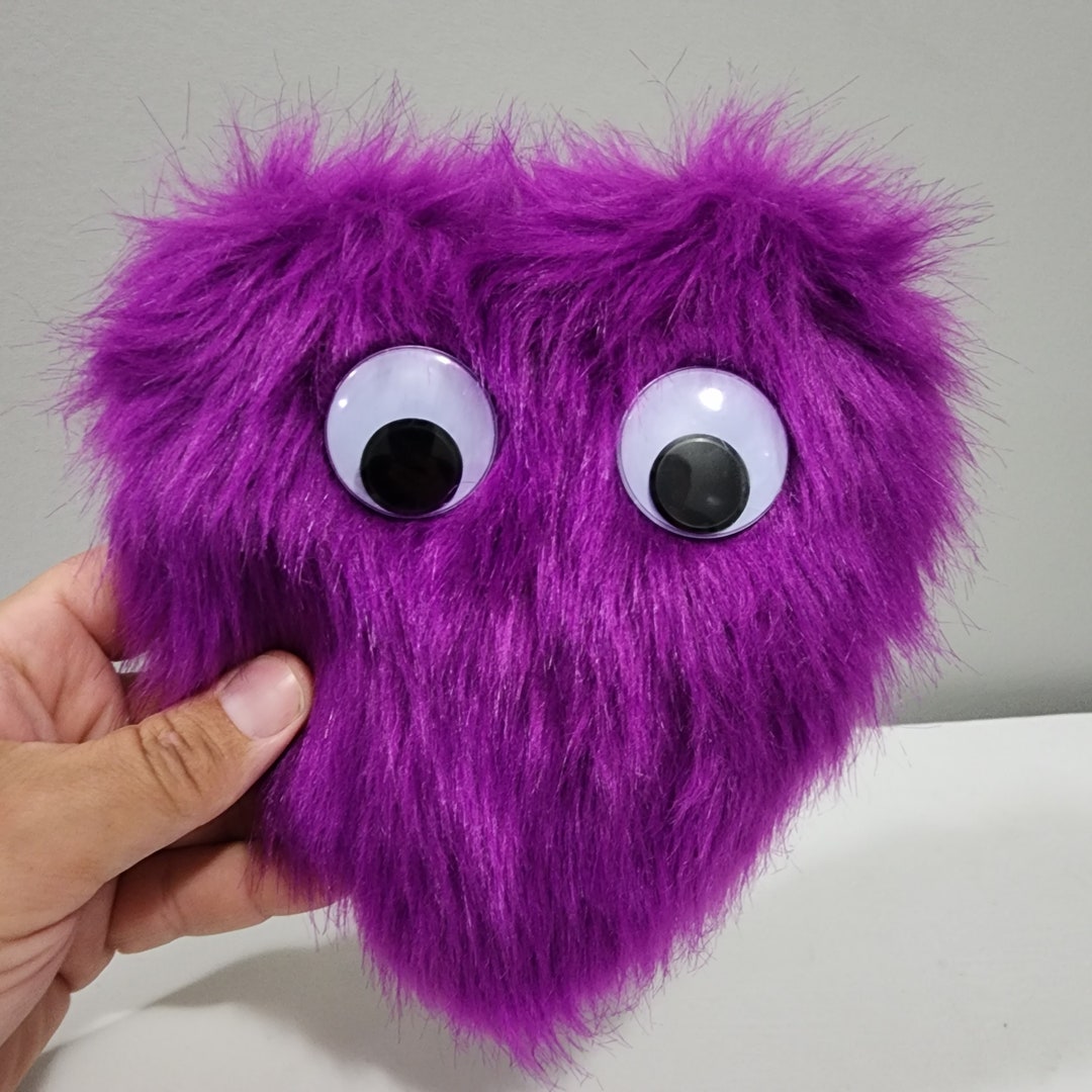 Funny Wacky Fuzzy Purple Monster Heart Hand Bag With Zippered Pocket ...