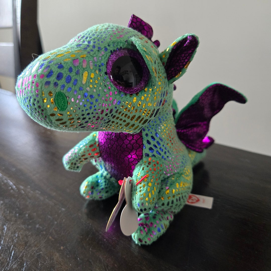 Ty Beanie Boo 6” CINDER Green Sparkly Glittery Plush Stuffed Dragon - Etsy