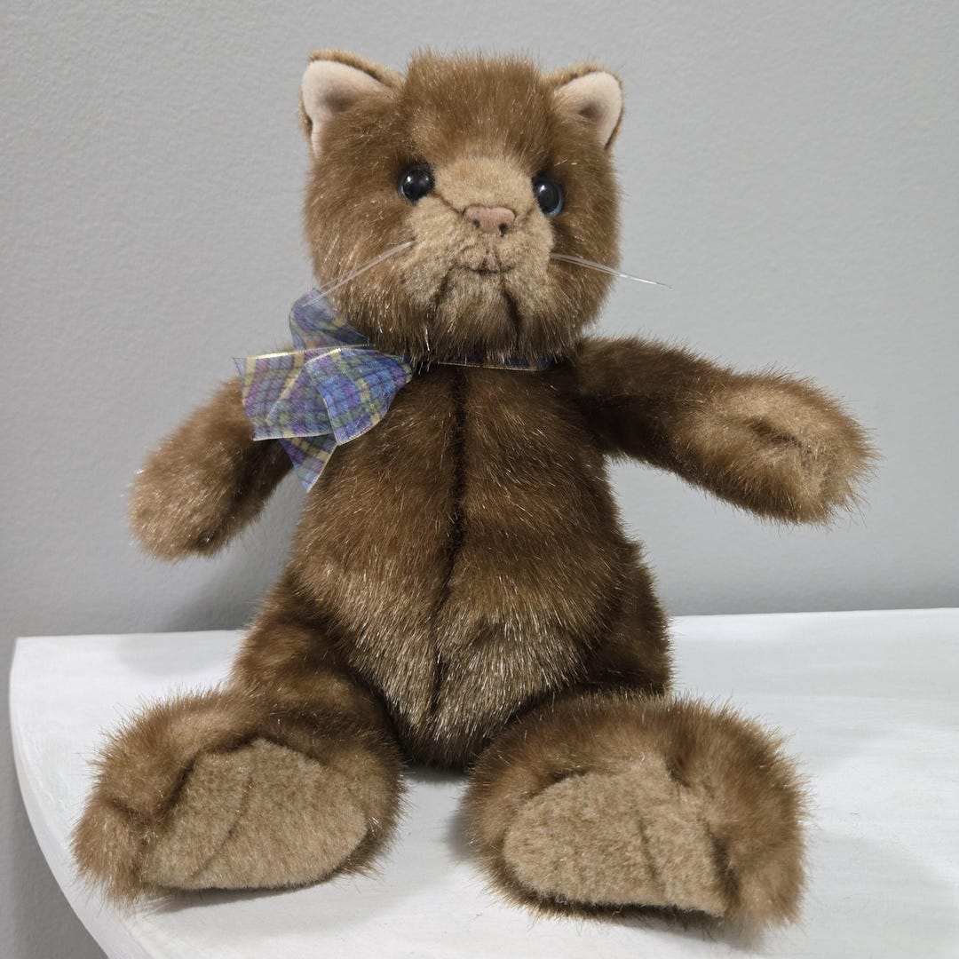 Gund Zoe Blue Brown Eyes Plush Cat Kitten Stuffed Animal Plaid Ribbon 9 ...