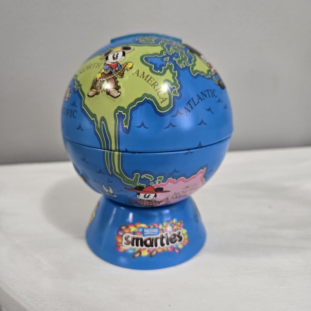 Nestle Smarties World Globe Mickey Mouse Bank Tin 5" Walt Disney World ...