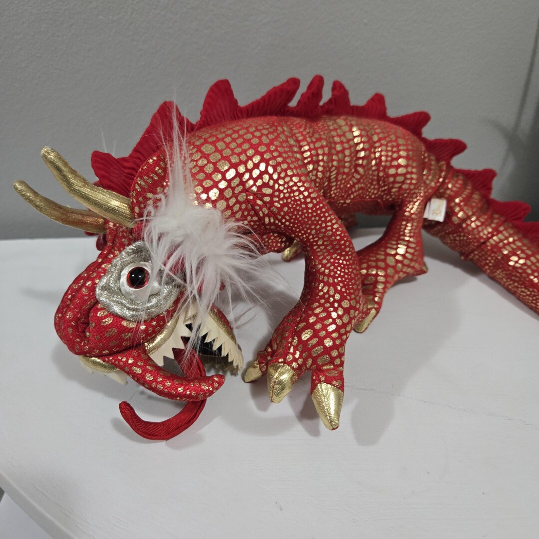 Folkmanis Chinese Dragon Hand Puppet 21 Red Gold Plush Mythological ...