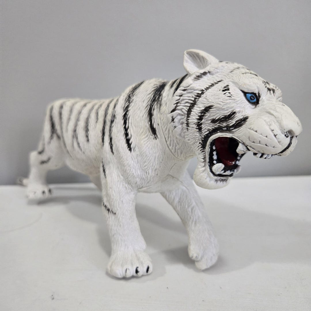 Large 14 Inch White Tiger Vintage Siberian Wild Cat Toy Animal Figure ...