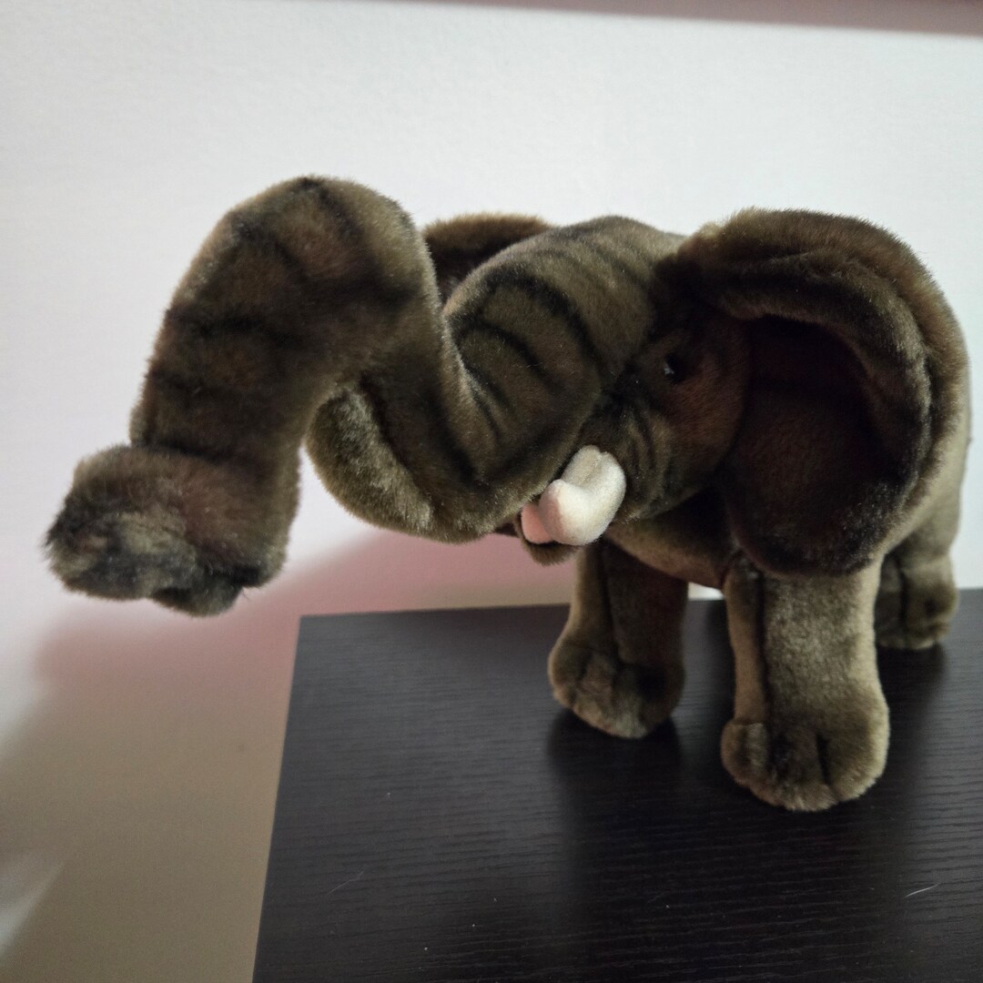 HANSA Realistic Elephant Deluxe Stuffed Animal 14 Long Trunk With Tusks ...