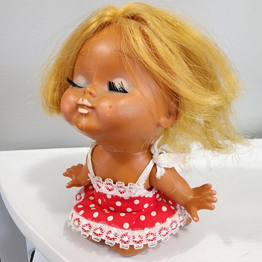 VTG Japan Sekiguchi Tan Poppo Chan Type Doll Sitting Sun Dress With Eye ...