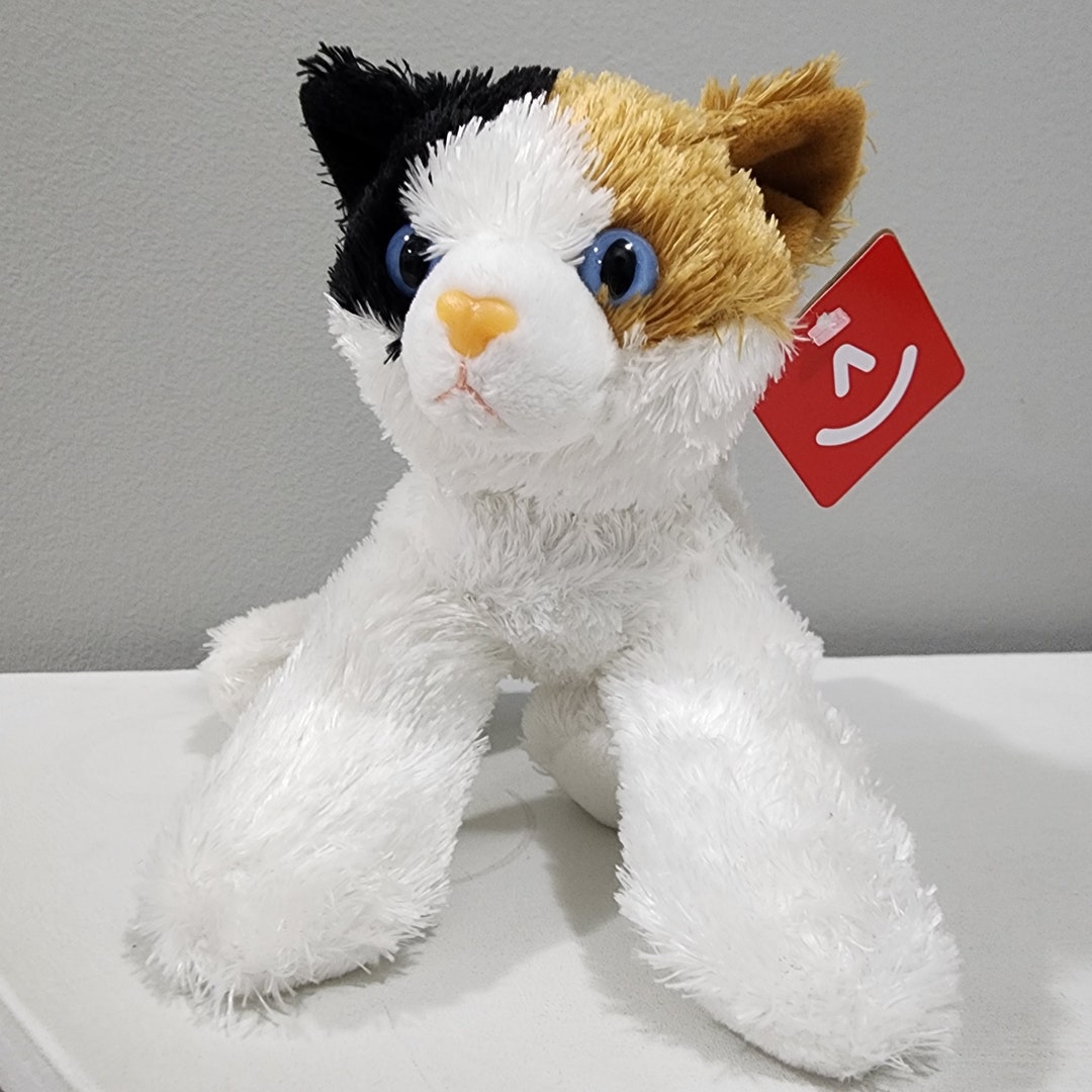 Aurora Calico Cat Kitten Stuffed Animal Plush Blue Eyes White Black ...