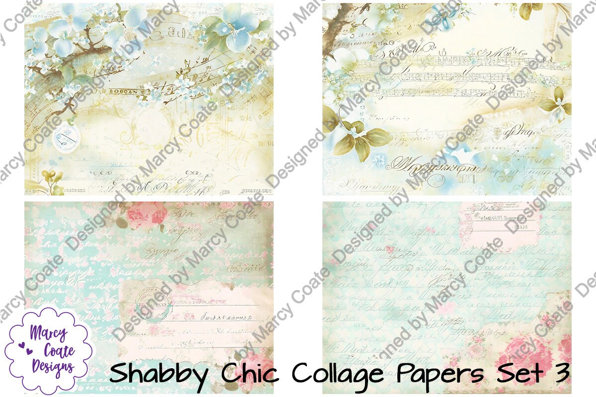 Shabby Chic Collage Papers Set 3: Digital Papers for Scrapbooking, Card ...