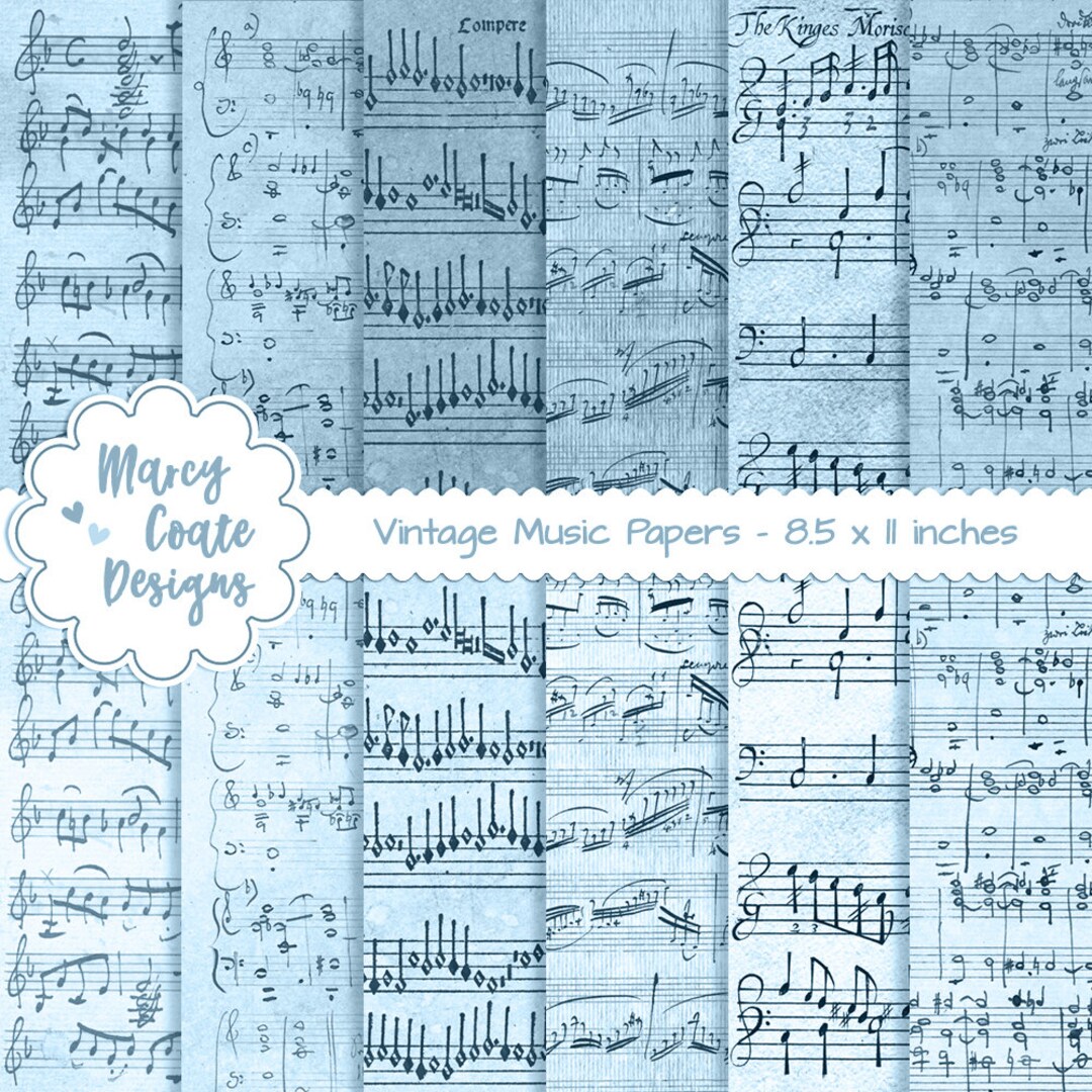 12 Blue Vintage Music Papers LANDSCAPE FORMAT, Commercial Use Ok for ...