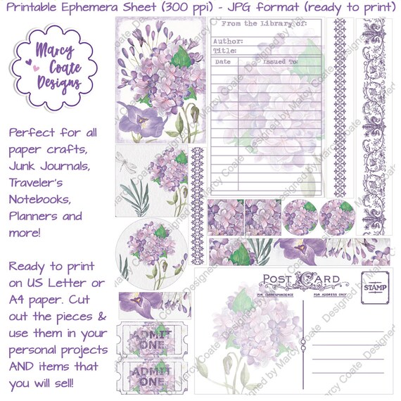 Purple Hydrangea Ephemera Collage Sheet for Paper Crafts Card | Etsy