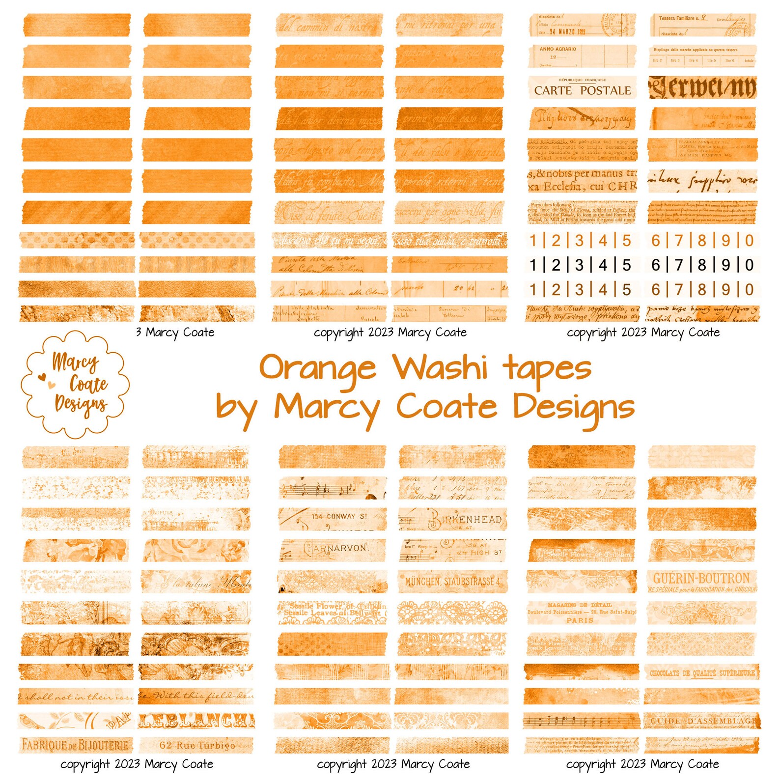 Orange Washi Tape, PRINTABLE Washi Strips, Washi Stickers - Junk ...