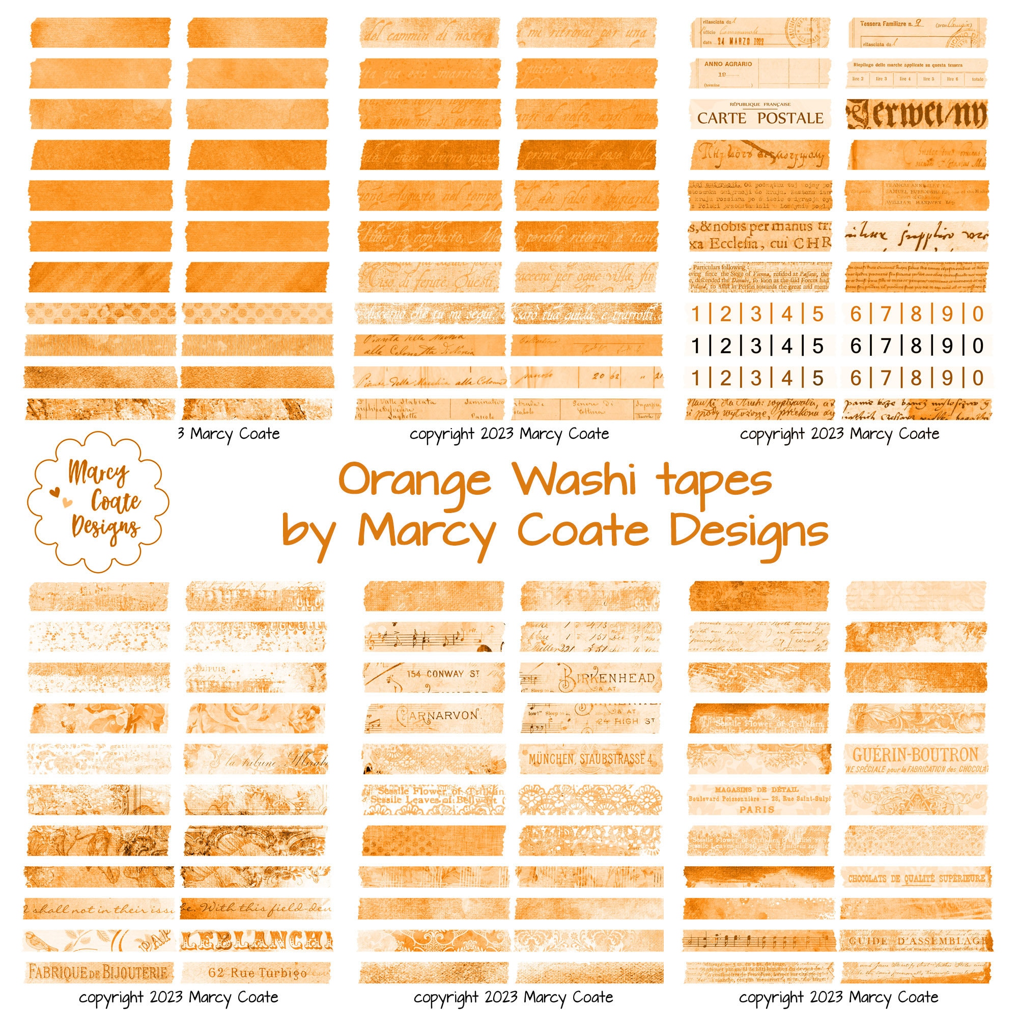 Orange Washi Tape, PRINTABLE Washi Strips, Washi Stickers - Junk ...