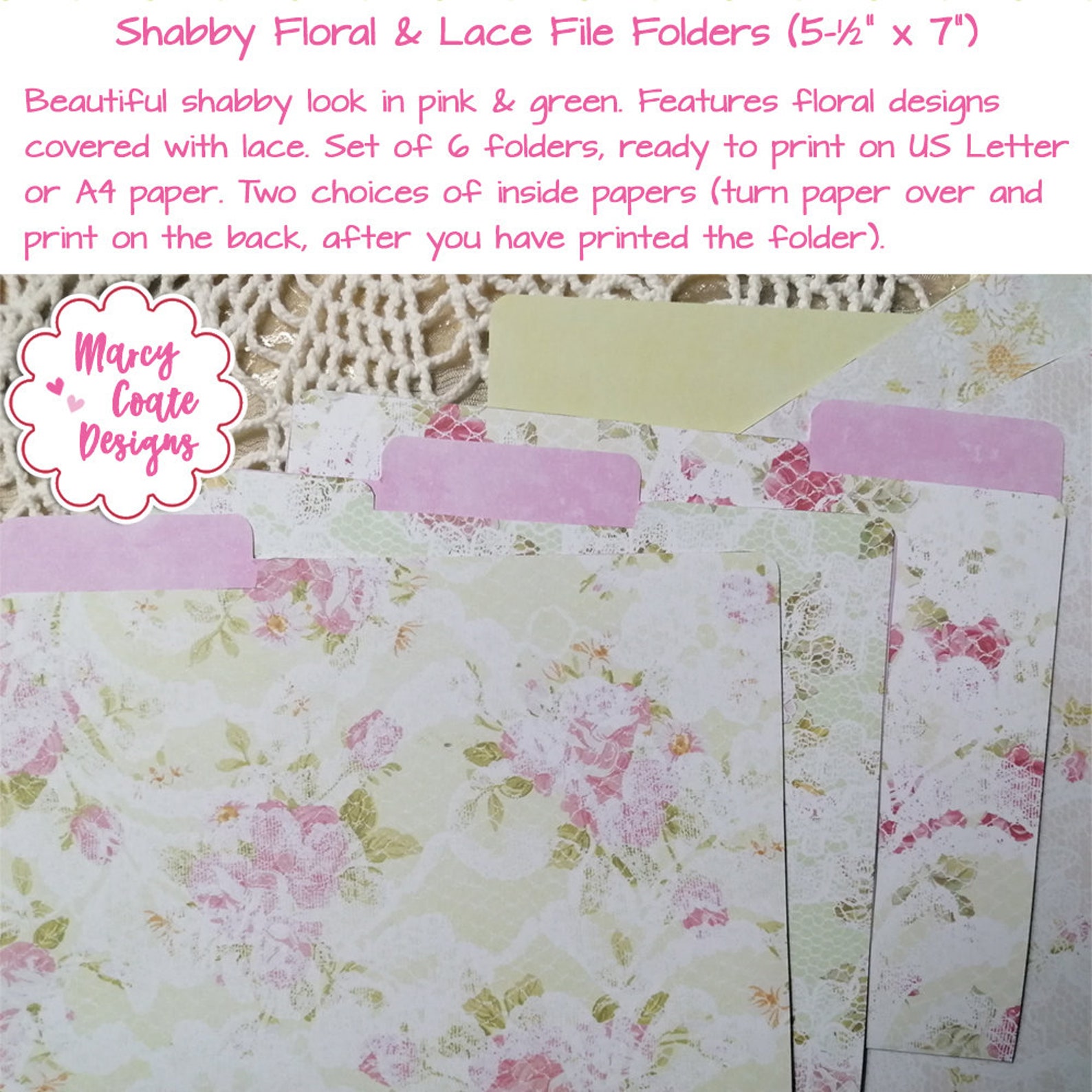Shabby Floral & Lace Printable Mini Folders for Organizing Your ...