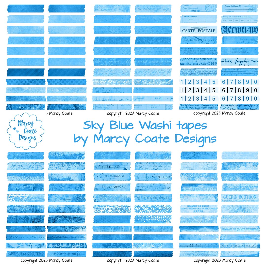 Blue Washi Tape, PRINTABLE Washi Strips, Washi Stickers for Junk ...