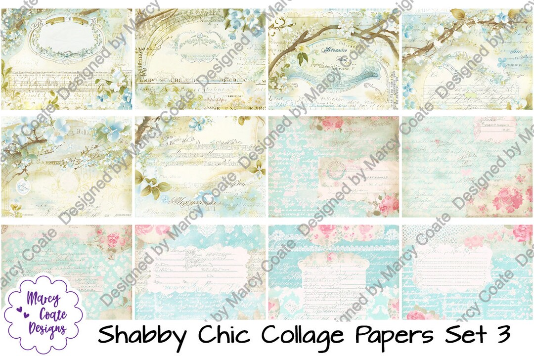 Shabby Chic Collage Papers Set 3: Digital Papers for Scrapbooking, Card ...