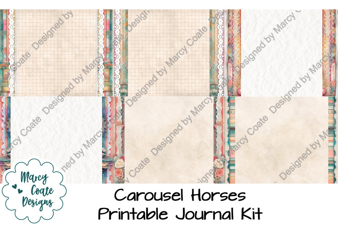 Carousel Horses Journal Writing Pages, Junk Journal, Scrapbook, Card ...