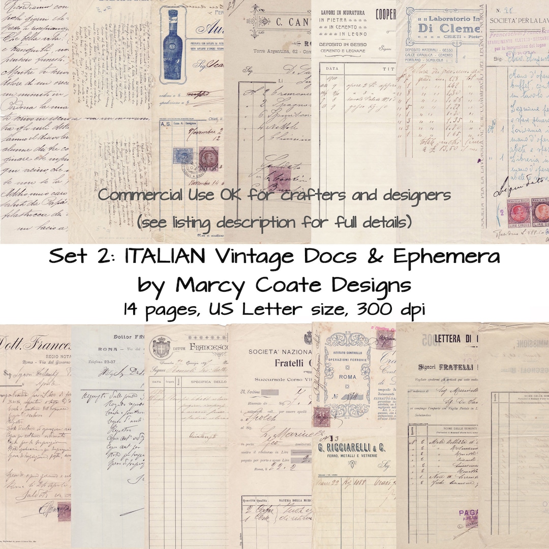 ITALIAN Vintage Documents & Ephemera Set 2, to Print for Journals, Card ...