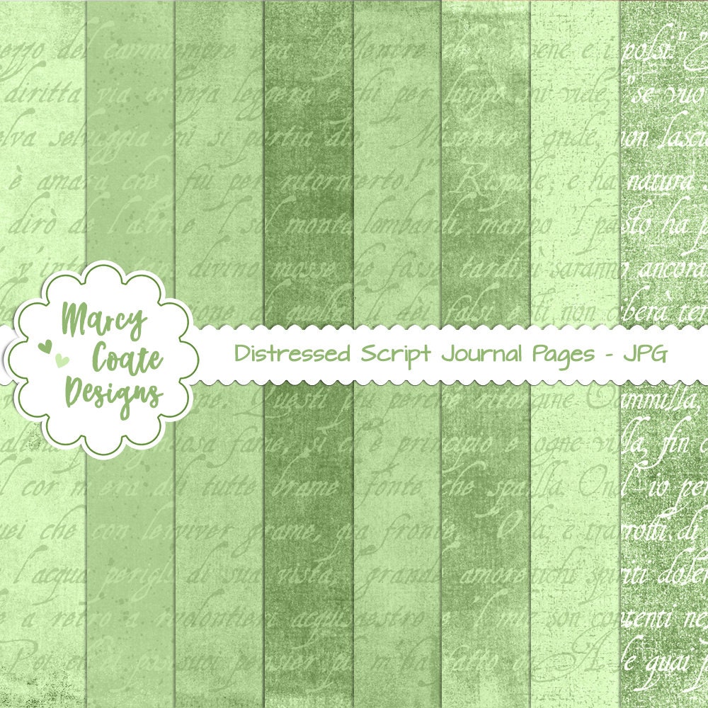 8 Green Distressed Script Digital Papers LANDSCAPE Commercial | Etsy