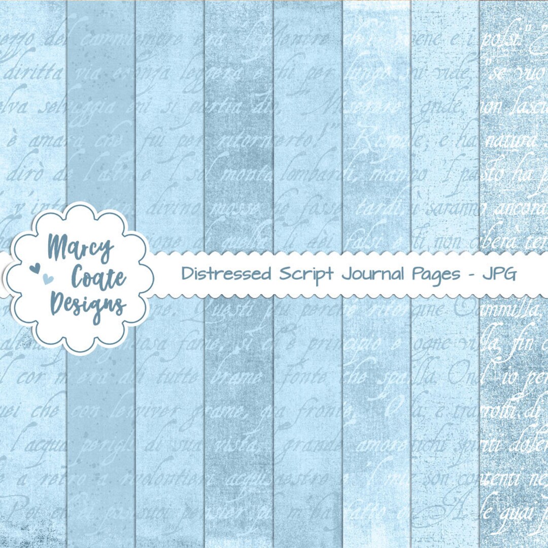 8 Blue Distressed Script Digital Papers, Commercial Use OK for PRINTED ...