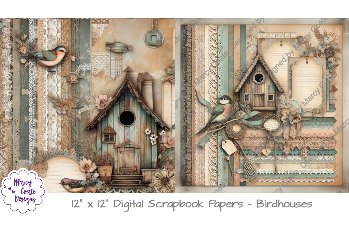 Birdhouse 12x12 Digital Scrapbook Papers for Scrapbooking, Card Making ...