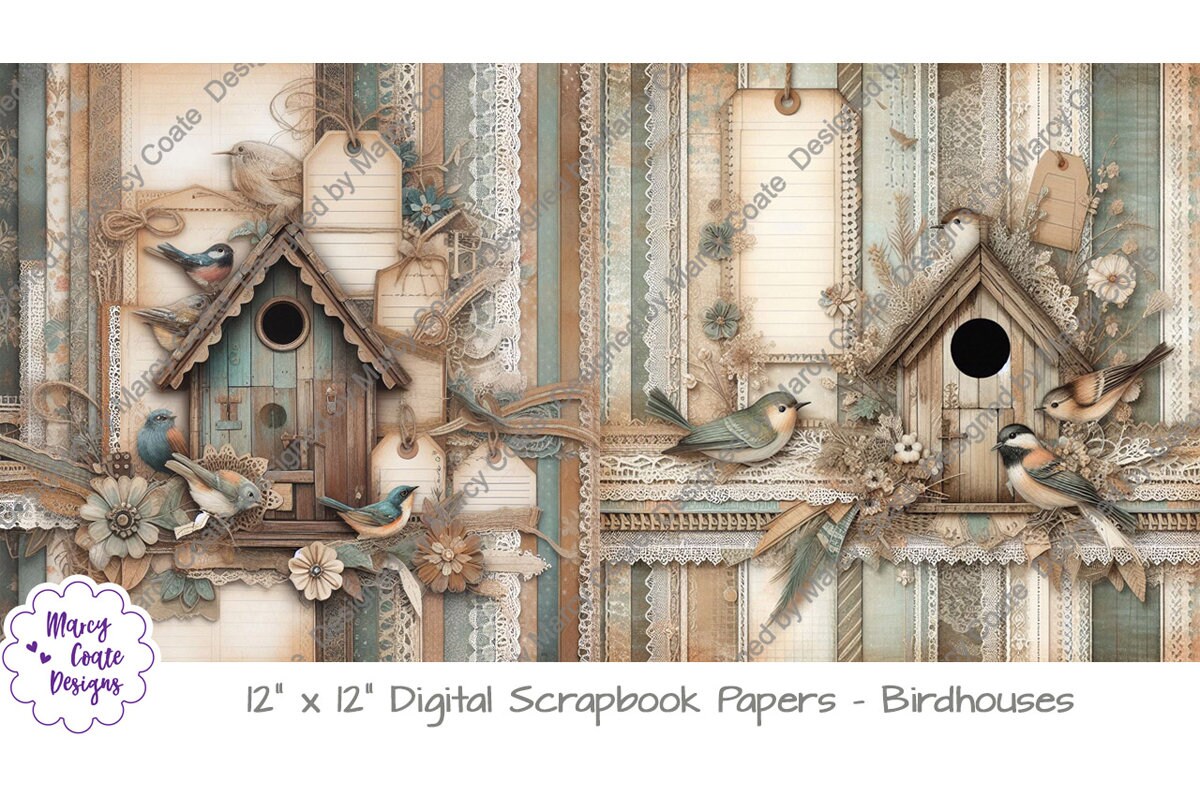 Birdhouse 12x12 Digital Scrapbook Papers for Scrapbooking, Card Making ...
