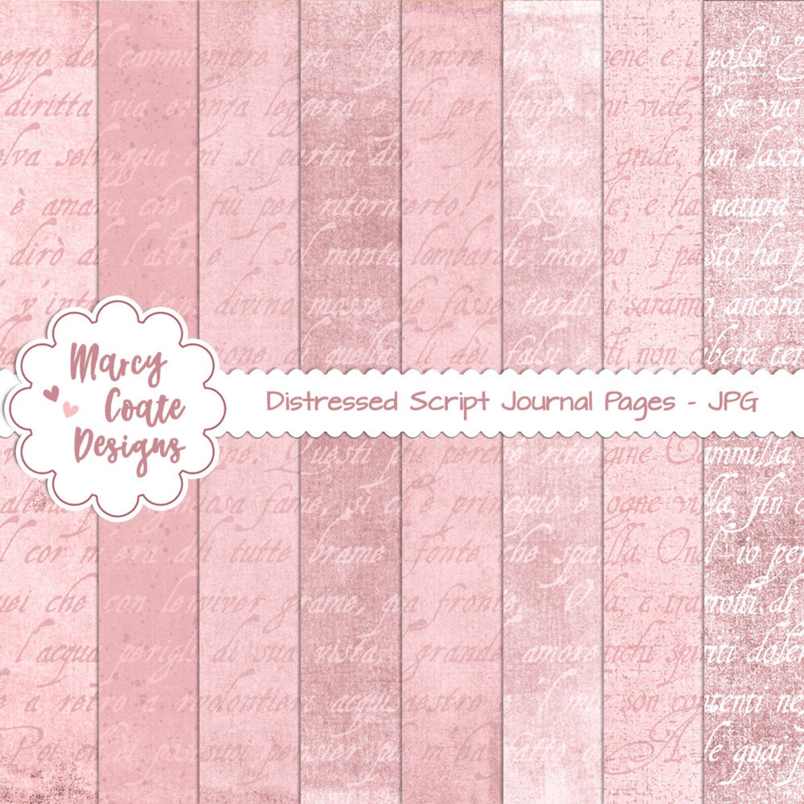 8 Rose Pink Distressed Script Digital Papers, Commercial Use OK for ...