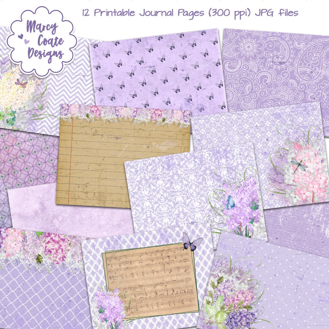 Lilacs Printable Journal Pages in Shades of Lavender, Pink & Brown for ...