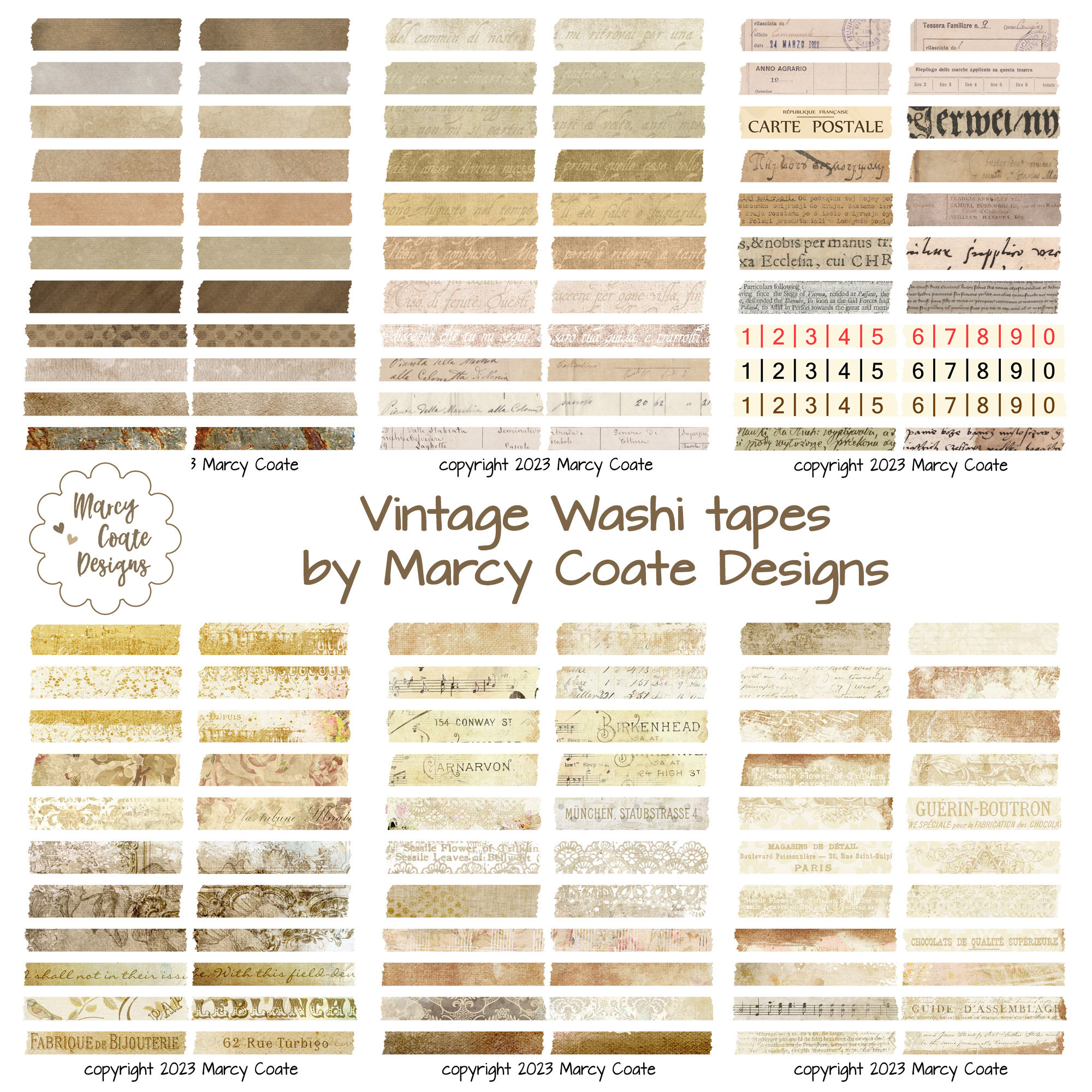 Vintage Washi Tape, PRINTABLE Washi Strips, Washi Sticker Junk Journal ...