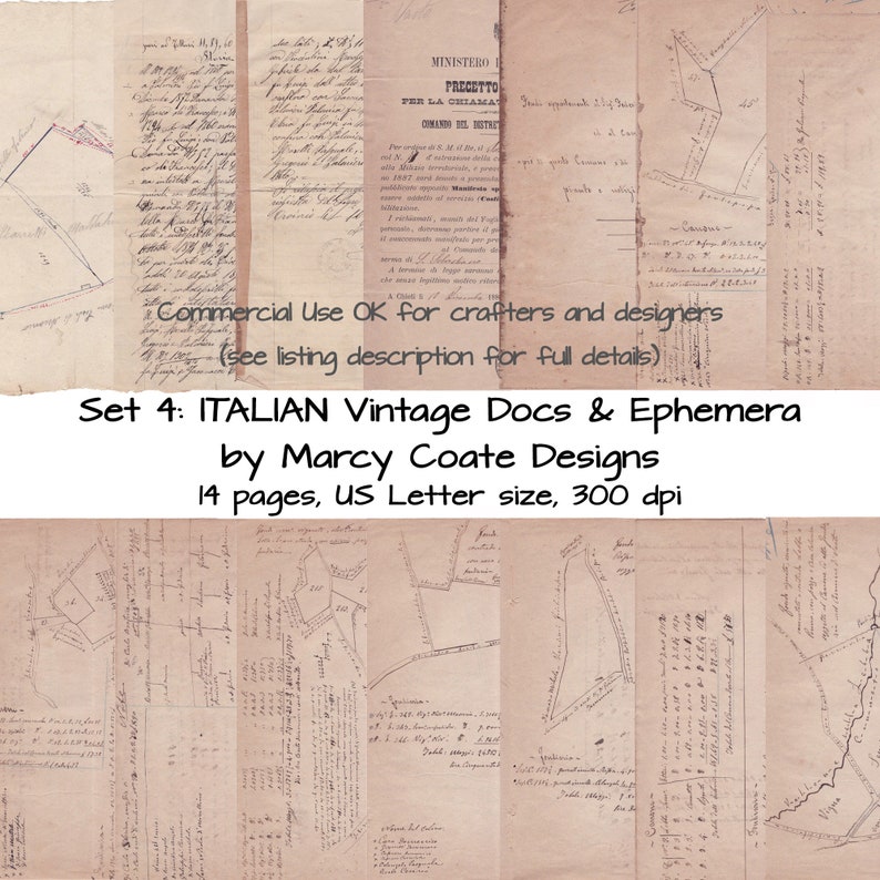 ITALIAN Vintage Documents & Ephemera Set 4, to Print for Journals, Card ...