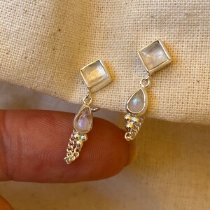 Kalani Sterling Silver and Rainbow Moonstone Delicate Chain Wrap Studs ...