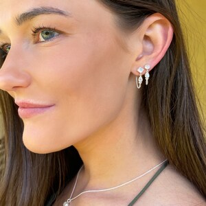 Kalani Sterling Silver and Rainbow Moonstone Delicate Chain Wrap Studs ...