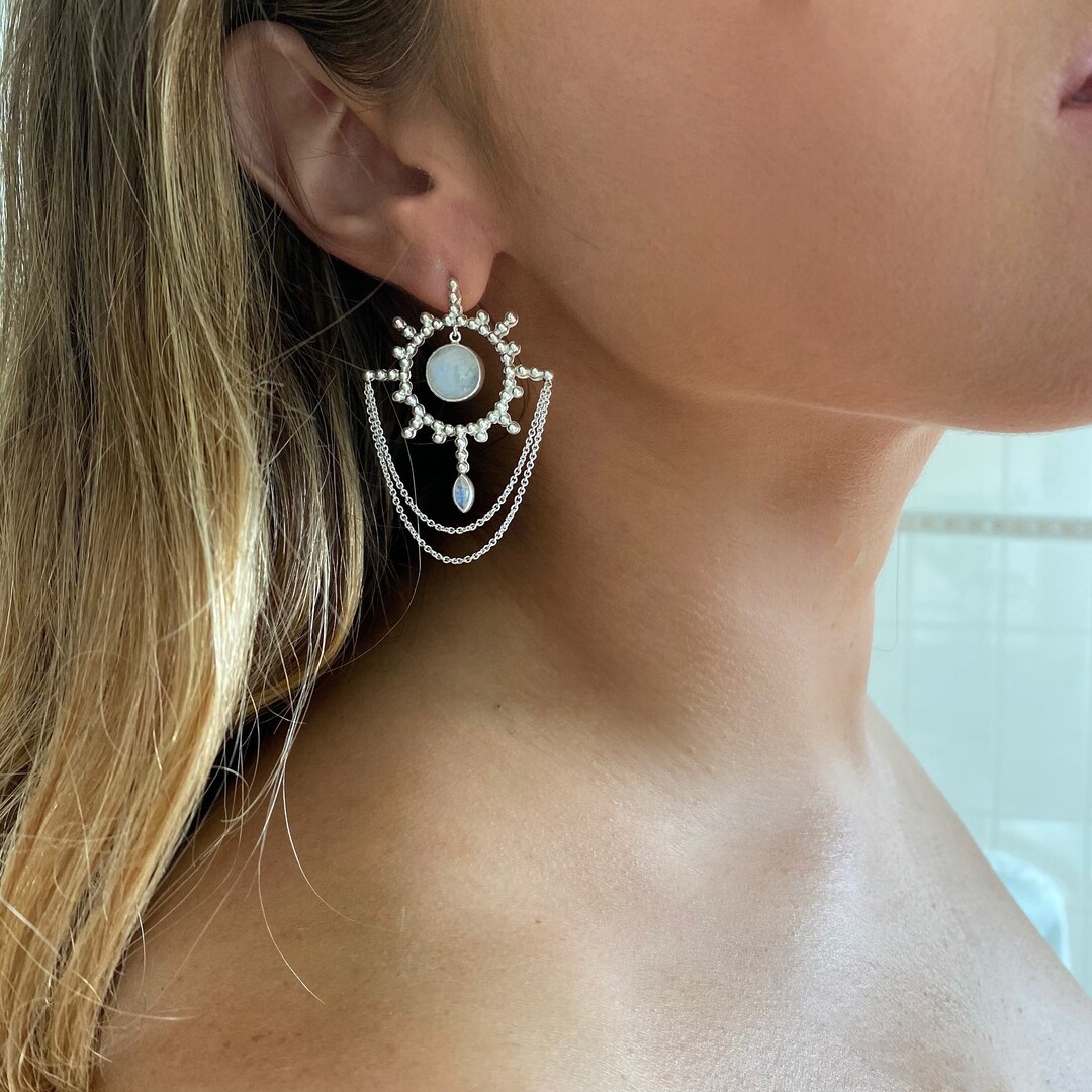 Aurora Sun Sterling Silver and Rainbow Moonstone Statement Earrings ...