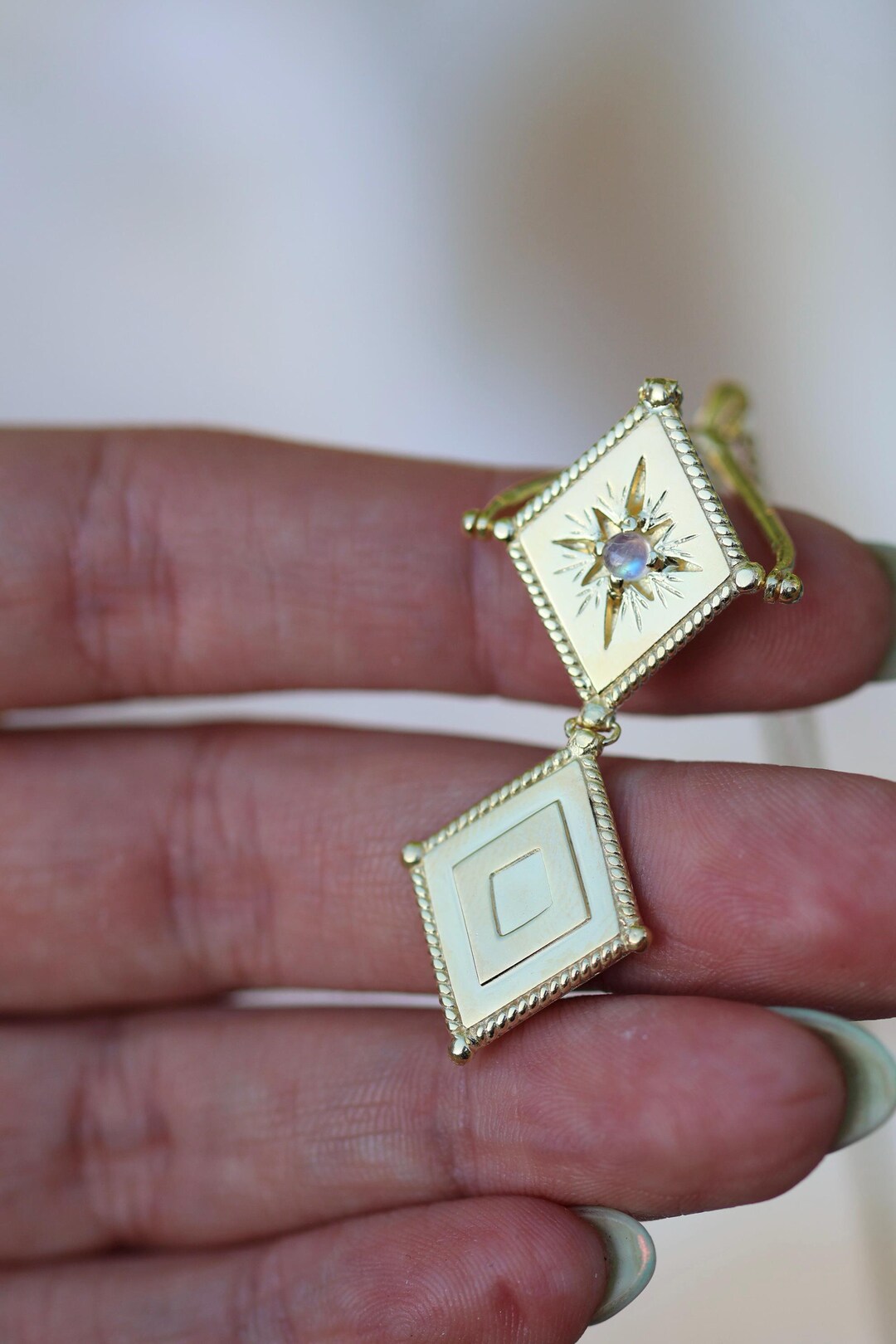 Star Locket Necklace 14K Gold Vermeil Diamond Shaped Double Pendant ...