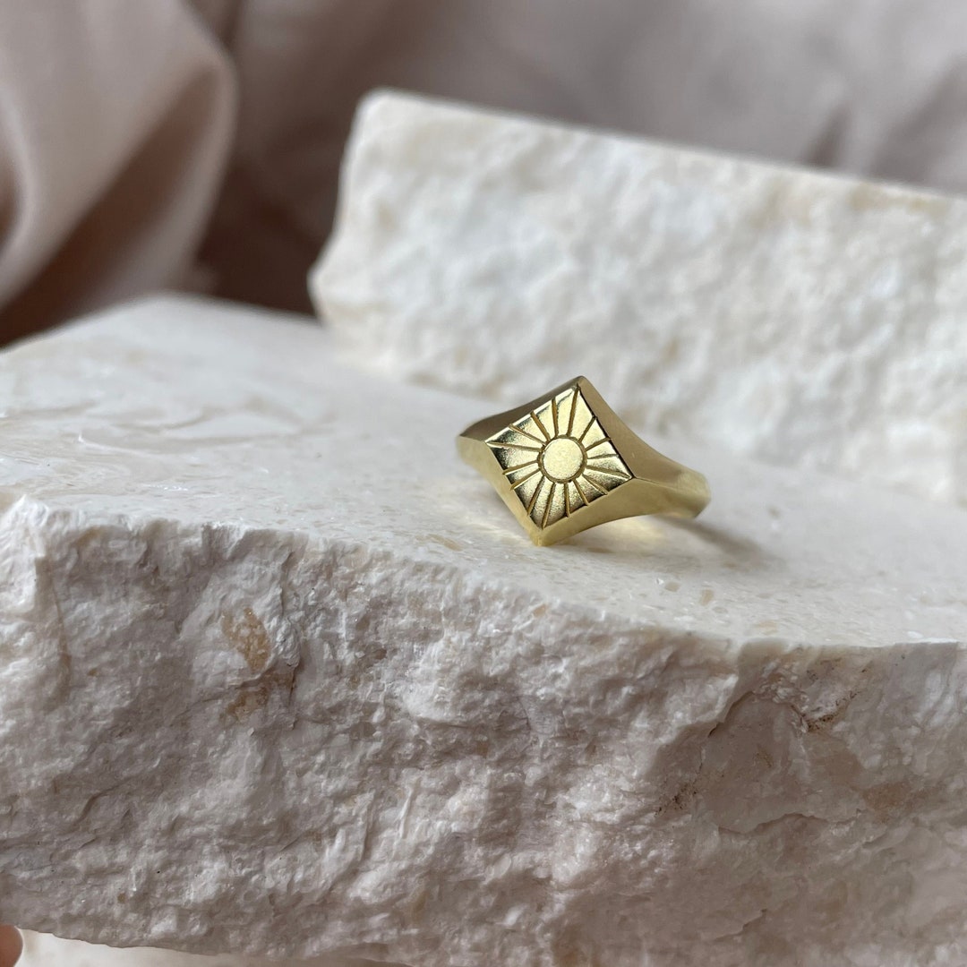 Radiate Sun 14K Gold Plated Sterling Silver Ring, Unisex Sun Ring ...