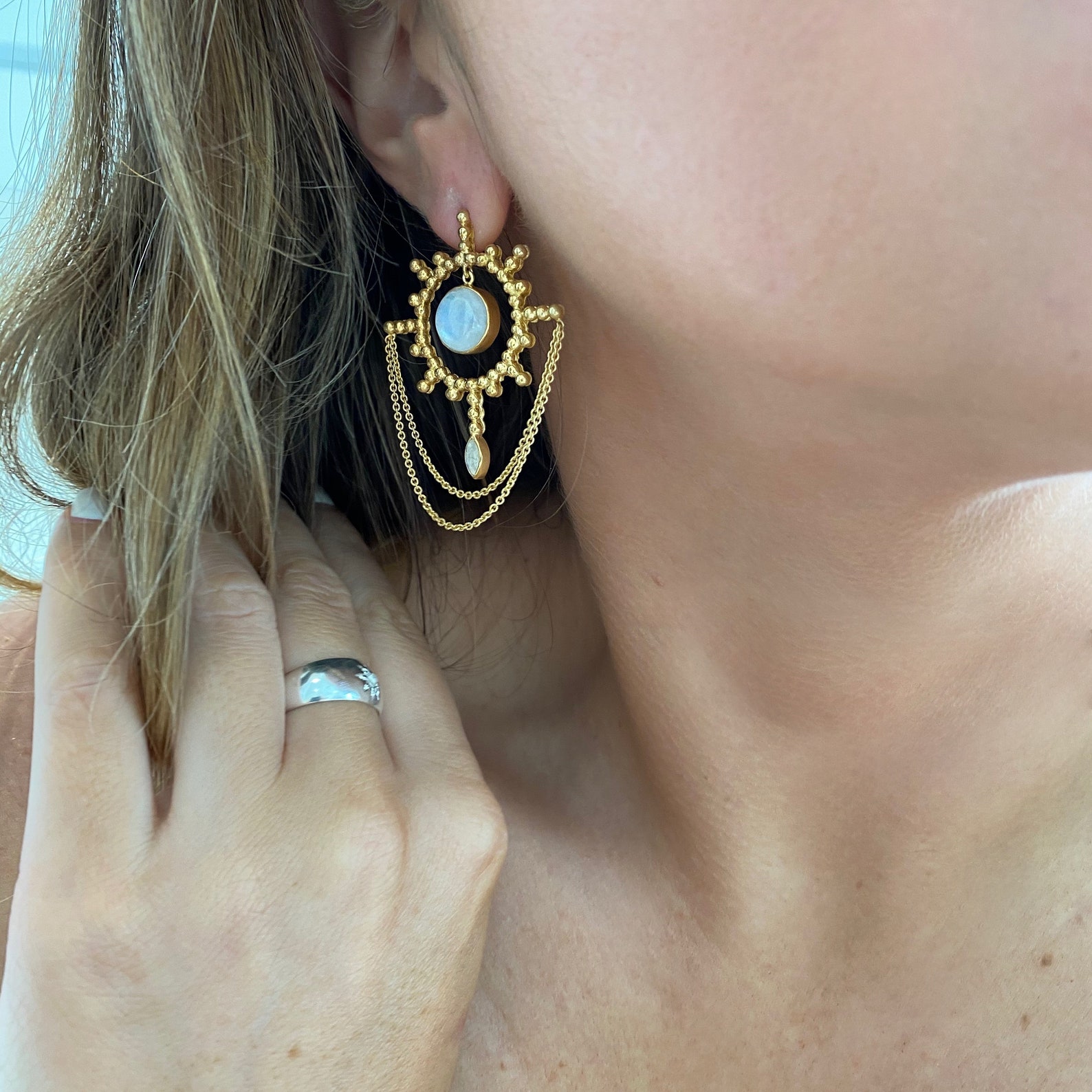 Aurora Sun 14K Gold Rainbow Moonstone Statement Earrings, Gold ...