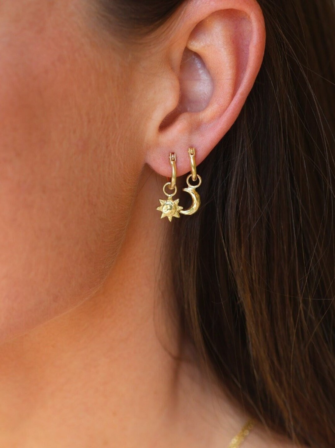 Cosmo 14K Gold Sun and Moon Mini Hoop Earrings, Gifts for Her, Gold ...