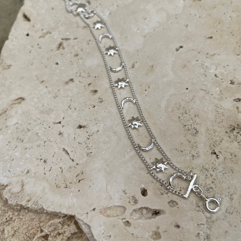 Sun and Moon Sterling Silver Bracelet Fine Cosmic Jewelry Bracelet With ...