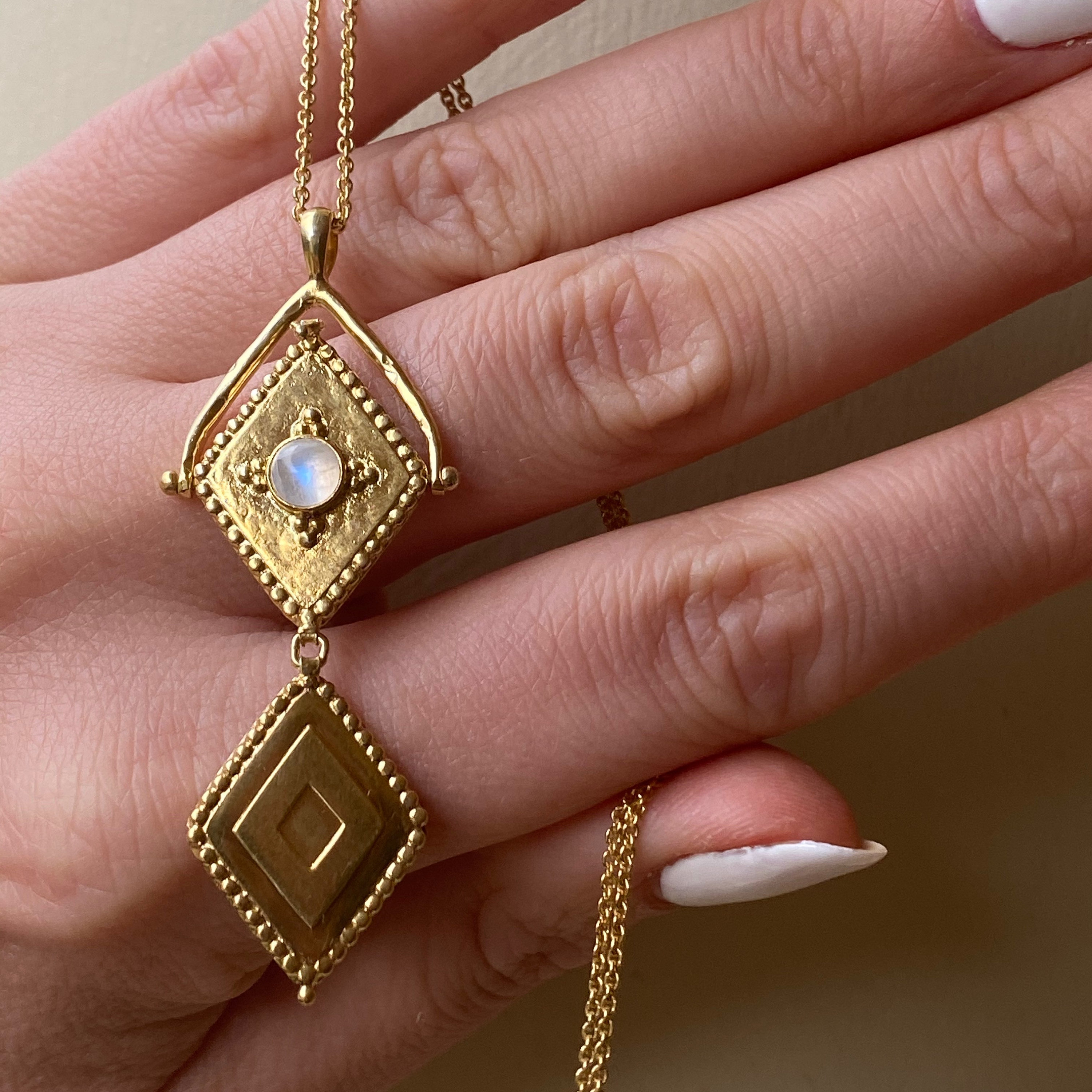 Lovers Locket 14K Gold Diamond Shaped Double Pendant Womens - Etsy ...