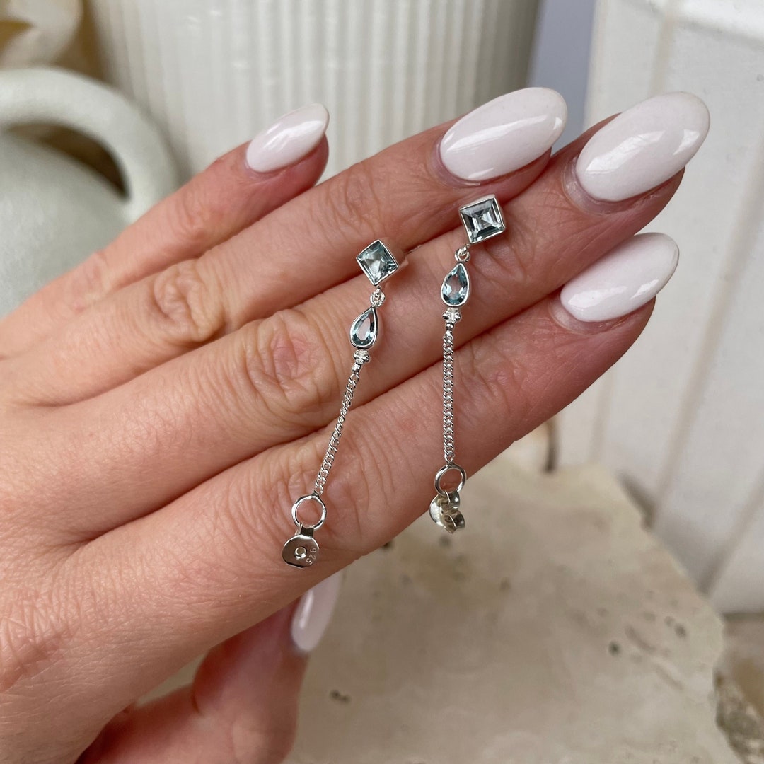 Kalani Sterling Silver Blue Topaz Delicate Chain Wrap Studs, Delicate ...