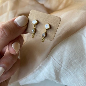 Kalani Sterling Silver and Rainbow Moonstone Delicate Chain Wrap Studs ...