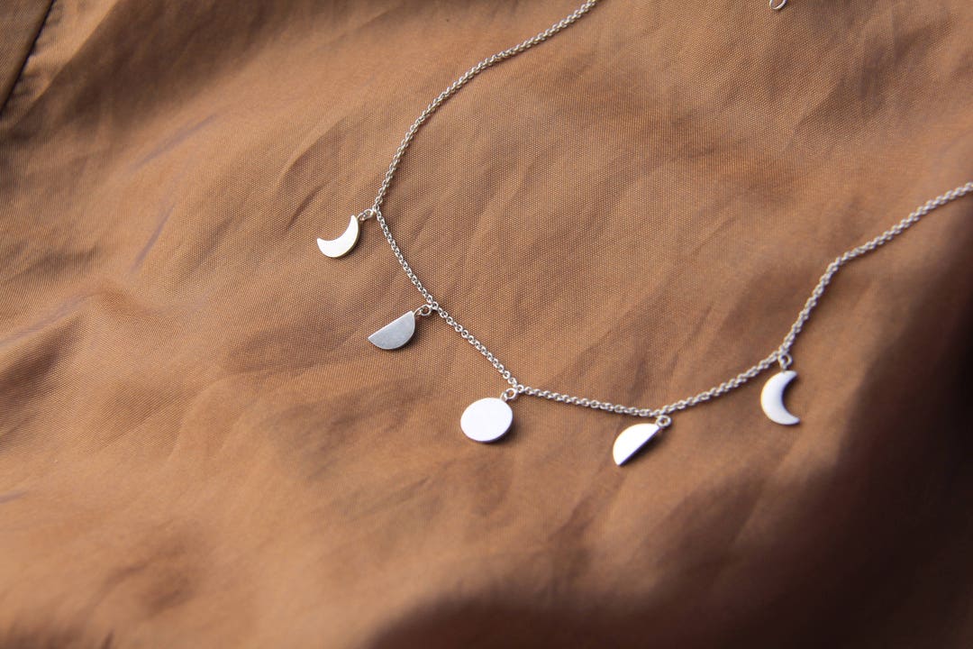 Eclipse Chain Sterling Silver Moon Necklace, Handmade Womens Moon Phase ...