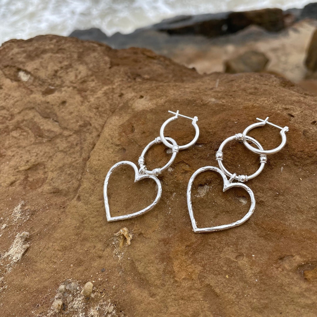 Heart You Sterling Silver Hoop Earrings, Dangle Heart Earrings, Love ...