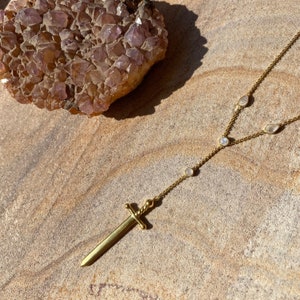 Ace of Swords 14K Gold and Rainbow Moonstone Necklace Sword Necklace ...