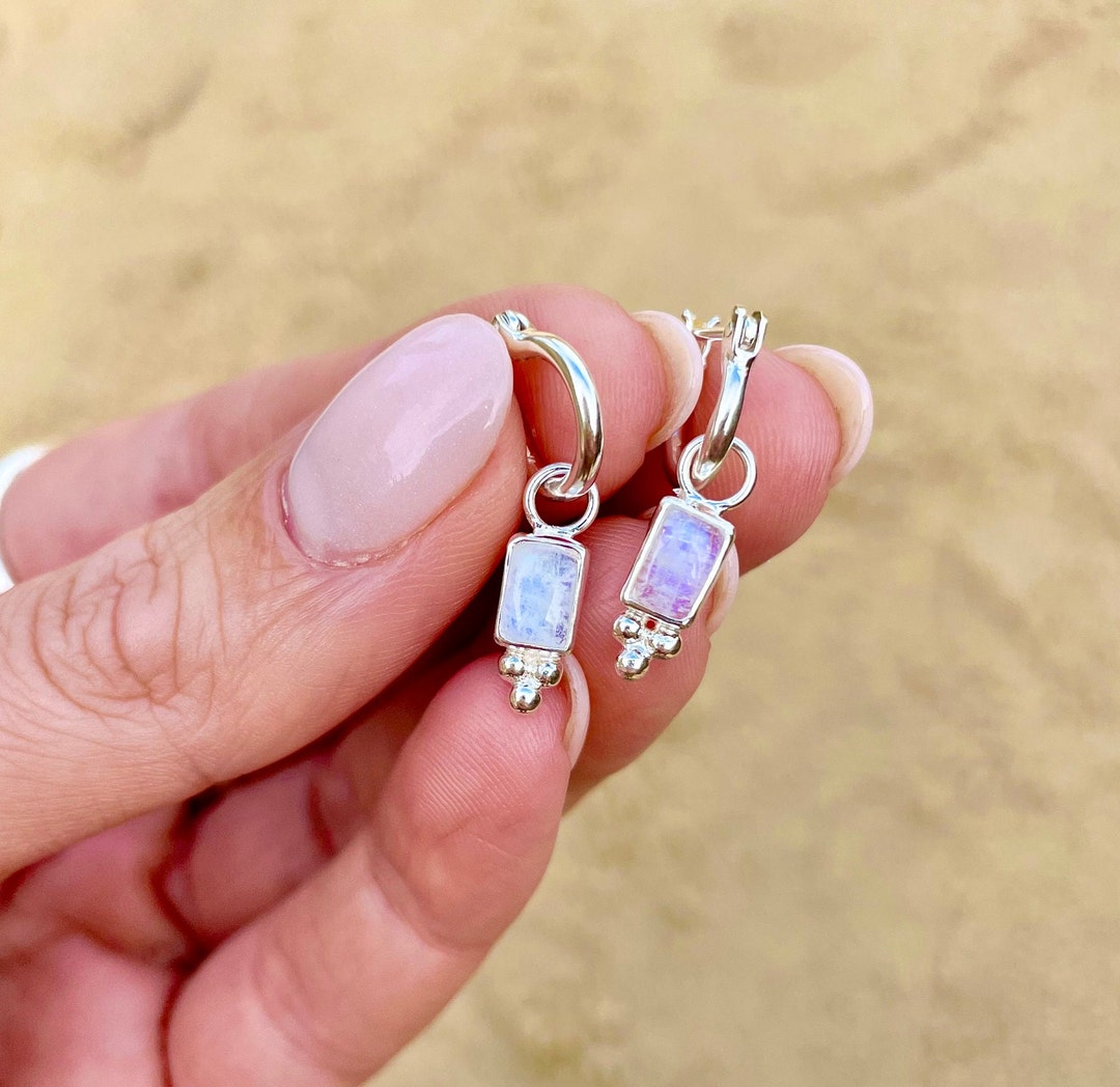 Lia Sterling Silver Mini Hoop Earrings, Small Moonstone Hoops, Dainty ...