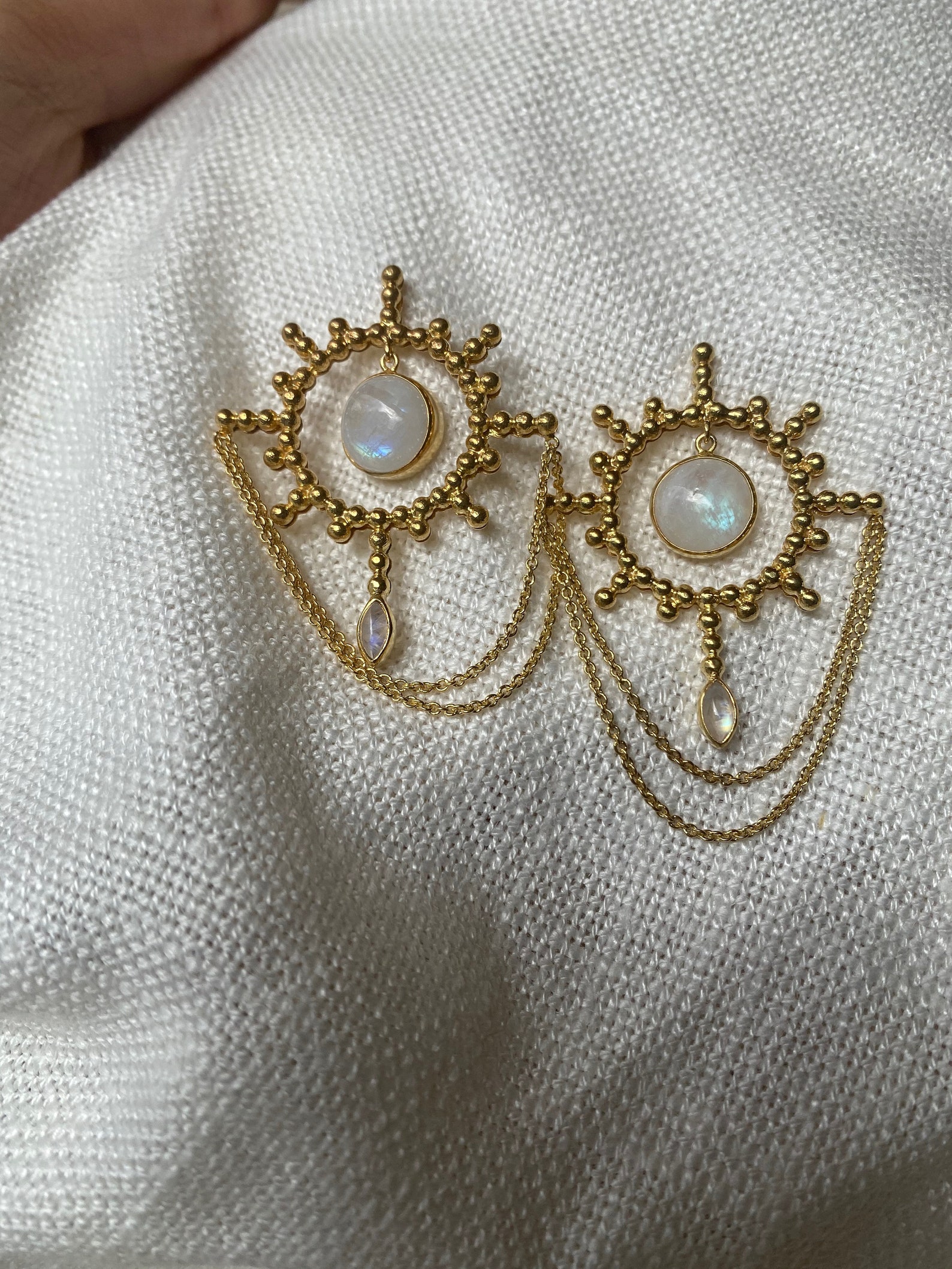 Aurora Sun 14K Gold Rainbow Moonstone Statement Earrings, Gold ...