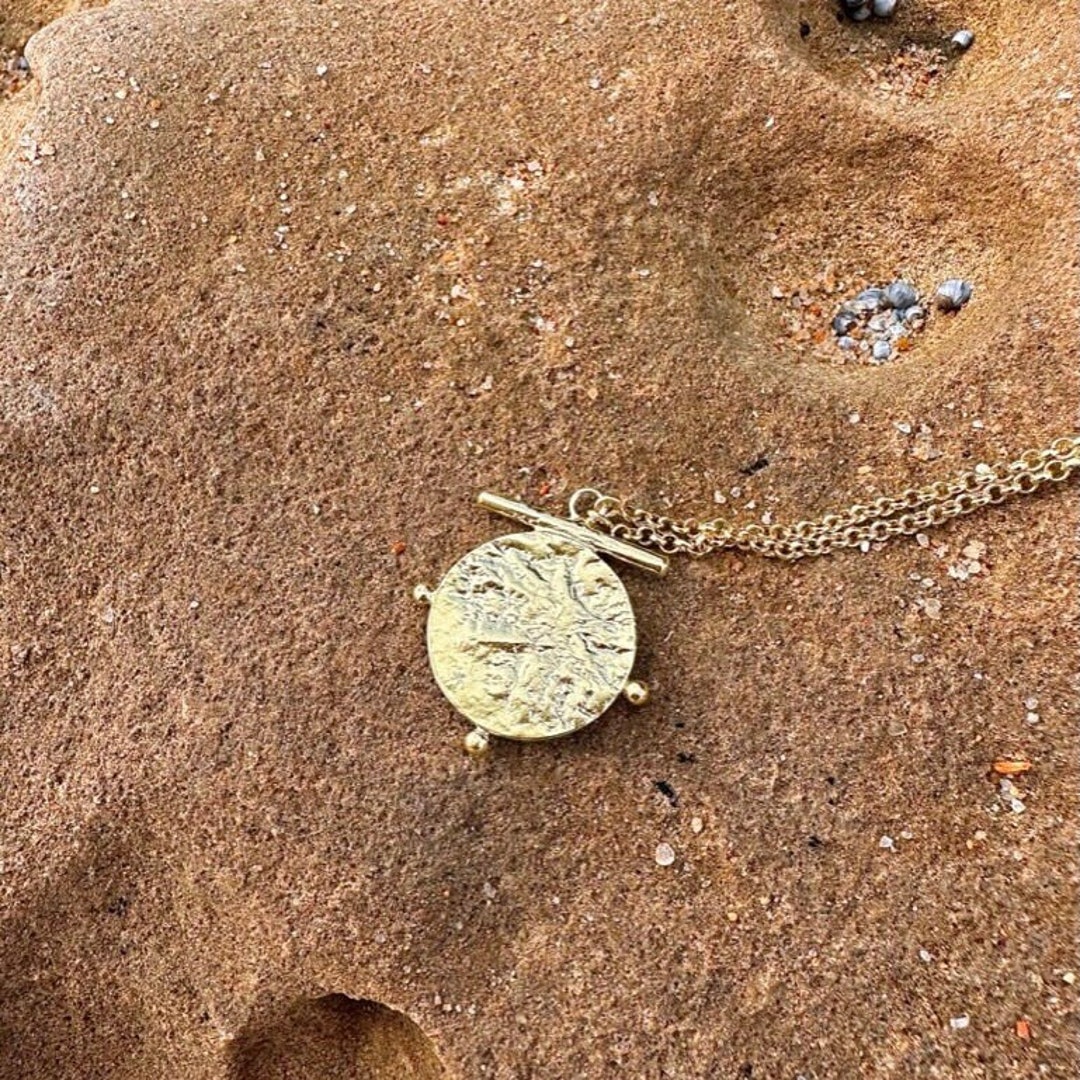 Gold Coin Medallion Necklace Reversible Yin Yang Moonstone Chunky Gold ...