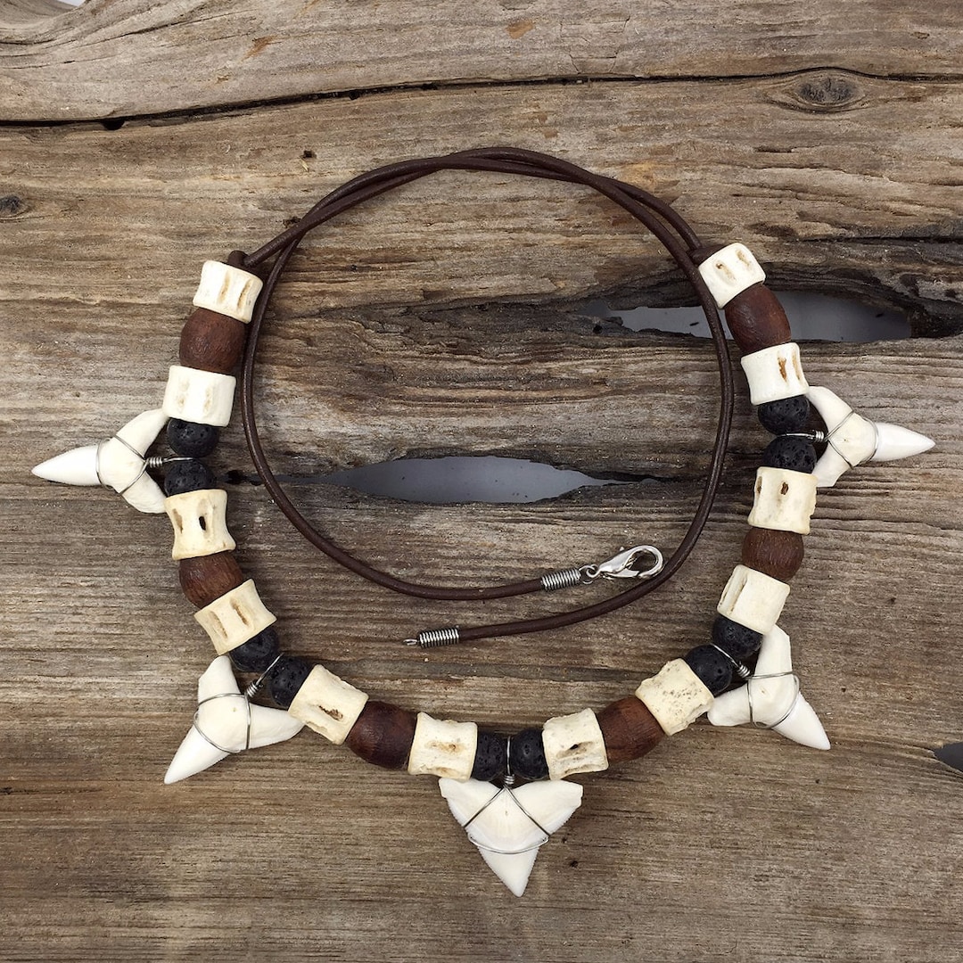 Large 1" and 15"/16" Modern Bull Shark Tooth Tribal Necklace Accented ...