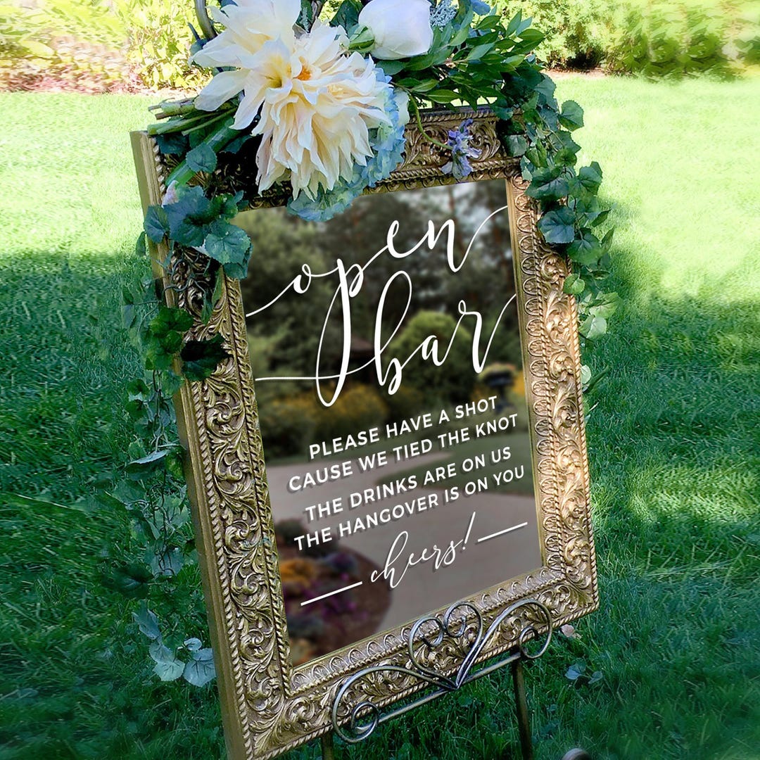 Open Bar Wedding Vinyl Decal Sticker, DIY Wedding Decor, Custom Wedding ...
